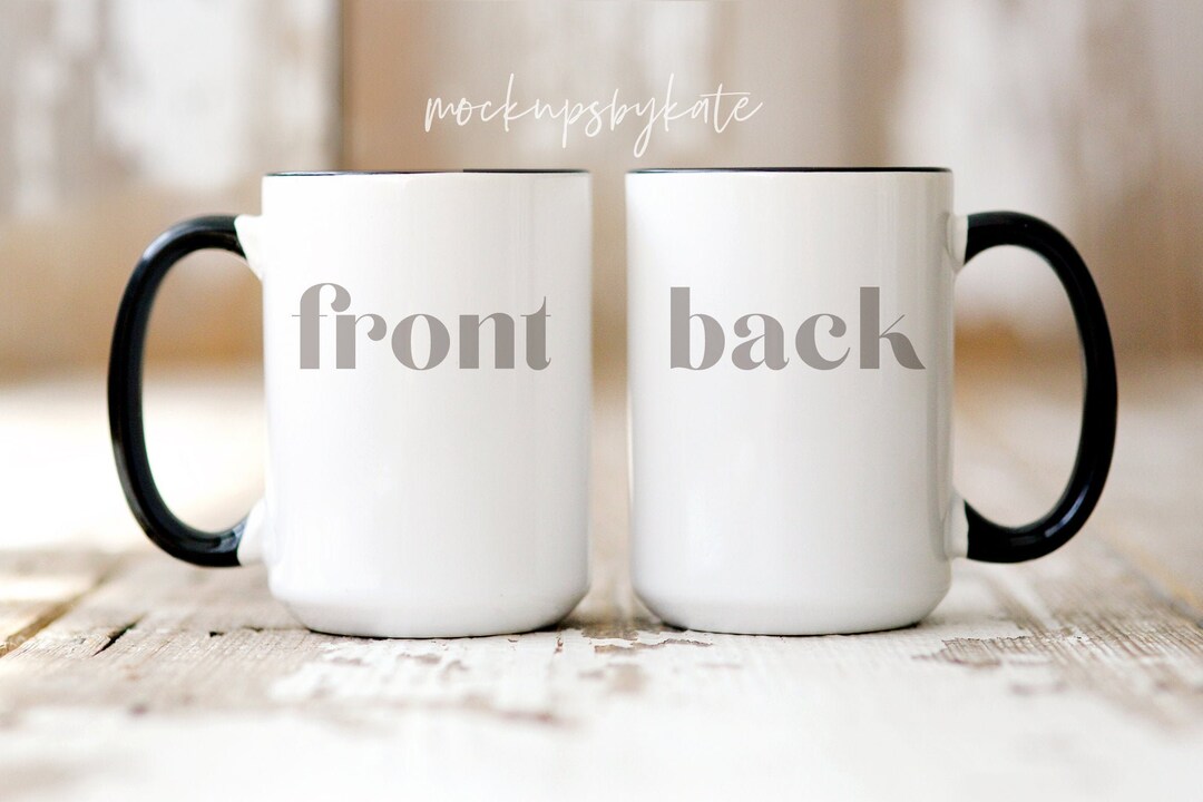 15 Oz Two Mugs Mockup | Front & Back Mug Mockup | Rustic Styled Mug ...