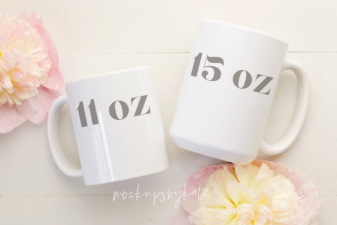 11 Oz and 15 Oz White Mugs Mockup | Two Mugs Mockup | Show Both Sizes ...