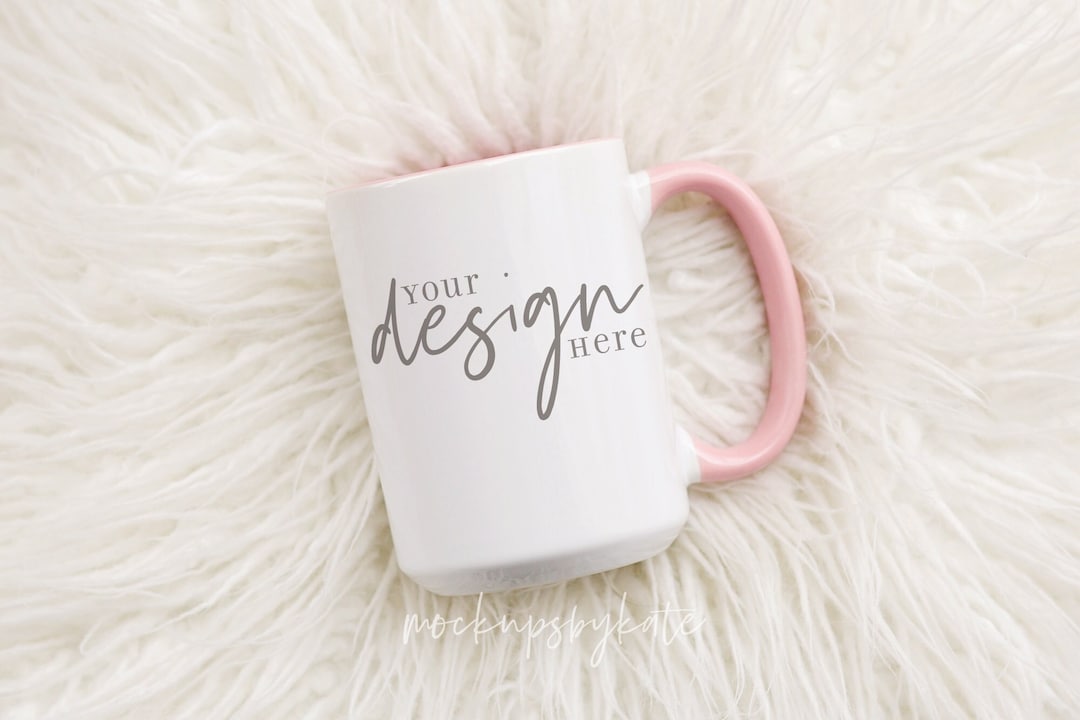 15 Oz Mug Mockup, Pink Handle Mug Mock Up, White and Pink Coffee Mug ...