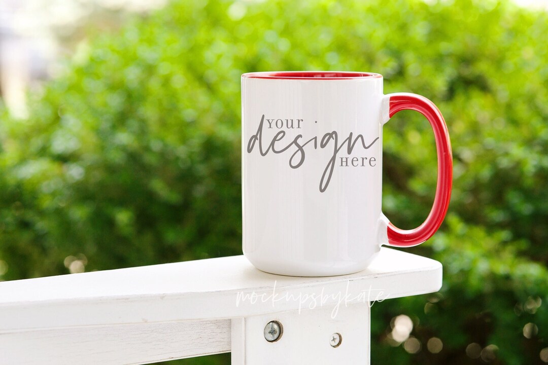 15 Oz Mug Mockup, Red Handle Mug Mockup, Outdoor Mug Mock Up, Summer ...