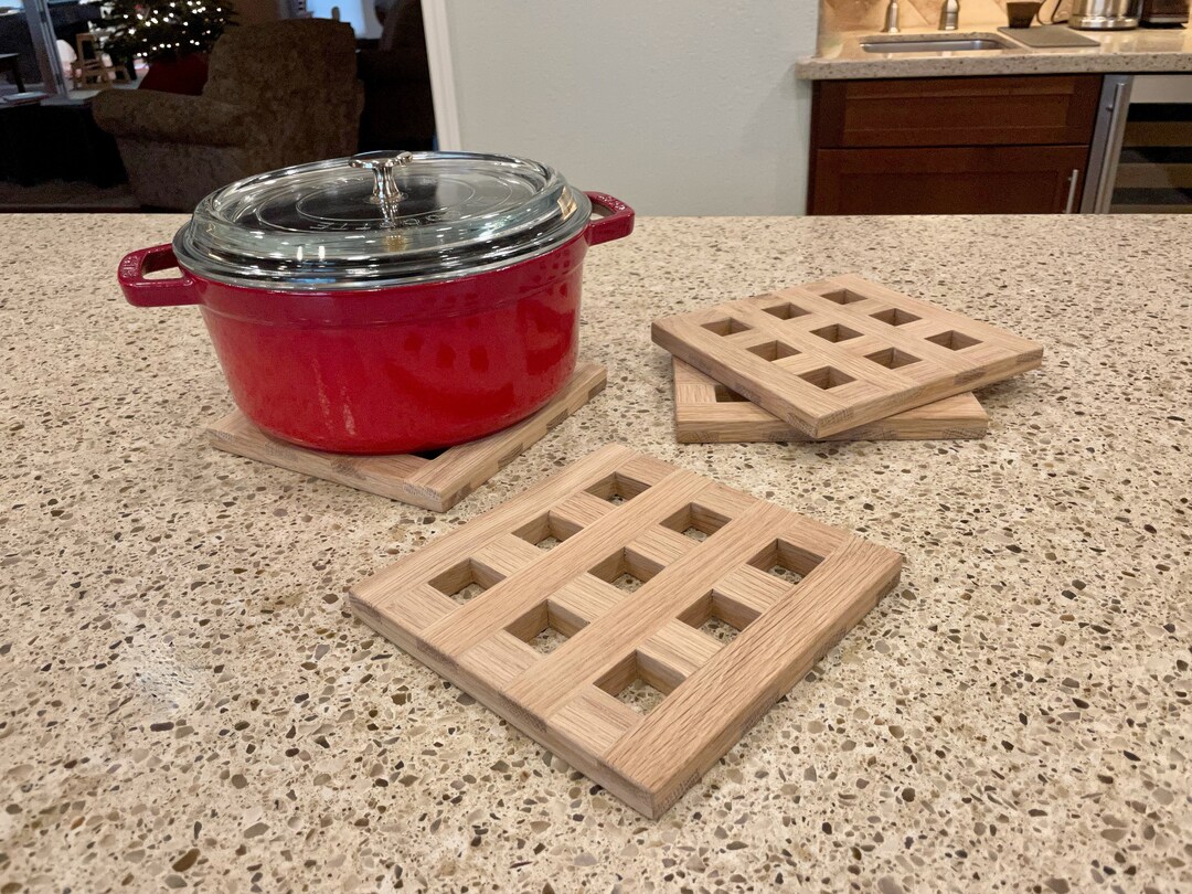 Heart of Oak Trivet - White Oak - Wood Hot Plate - Handmade - Lattice Design - 7 1/8" Square - 5 ...