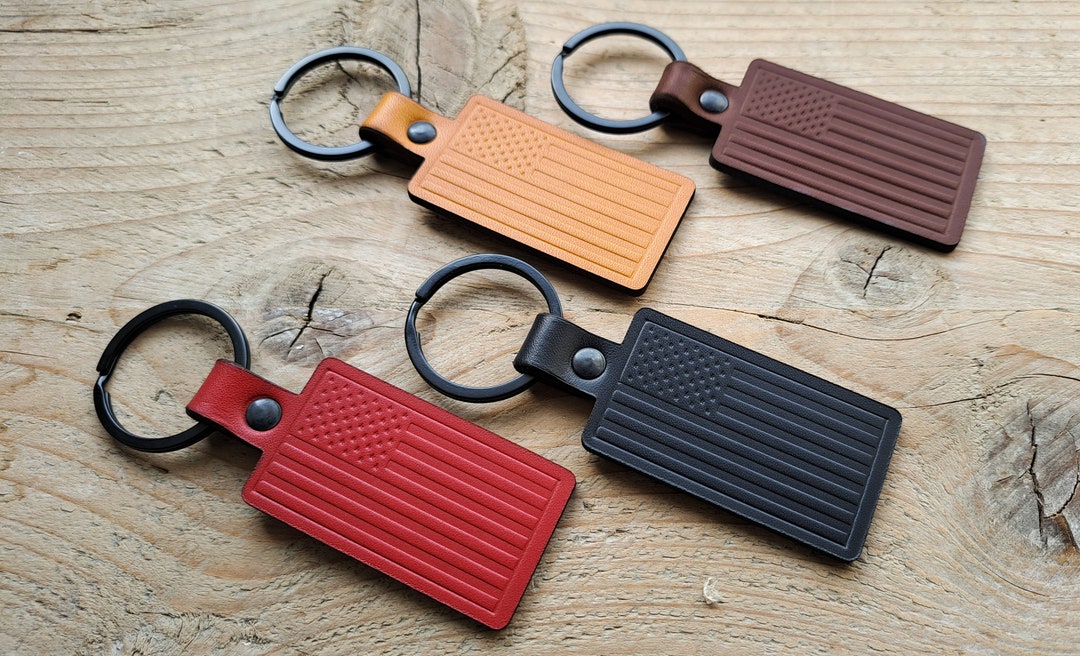 USA America Flag Handmade Italian Leather Keychain Keyring - Etsy