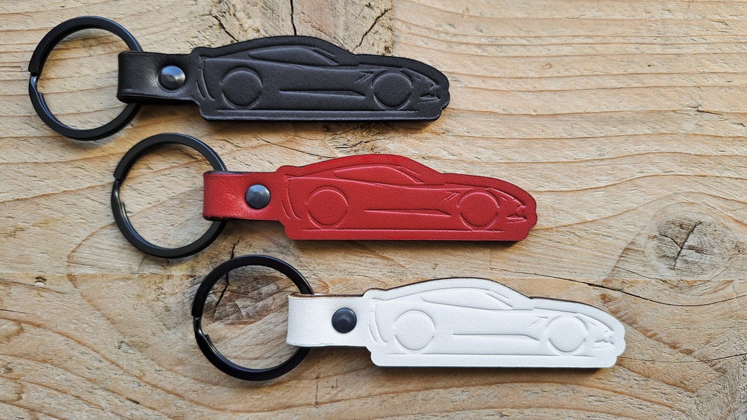 Silhouette Leather Keychain for Corvette C7 Key Fob - Etsy