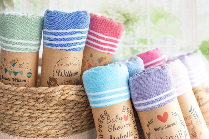 Baby Shower Gift: Customized Label Favor, Cotton Bath & Beach Towel - Etsy