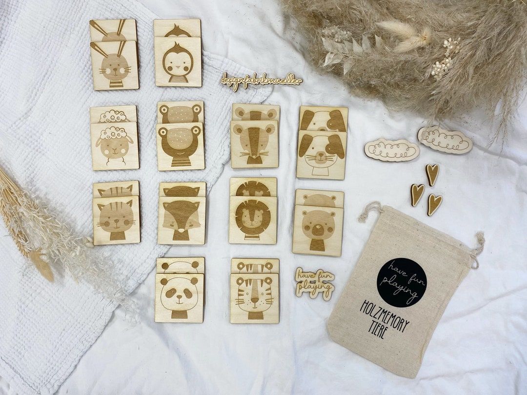Memory Game Wooden Matching Game Animal Motifs - Wooden Game Wooden ...