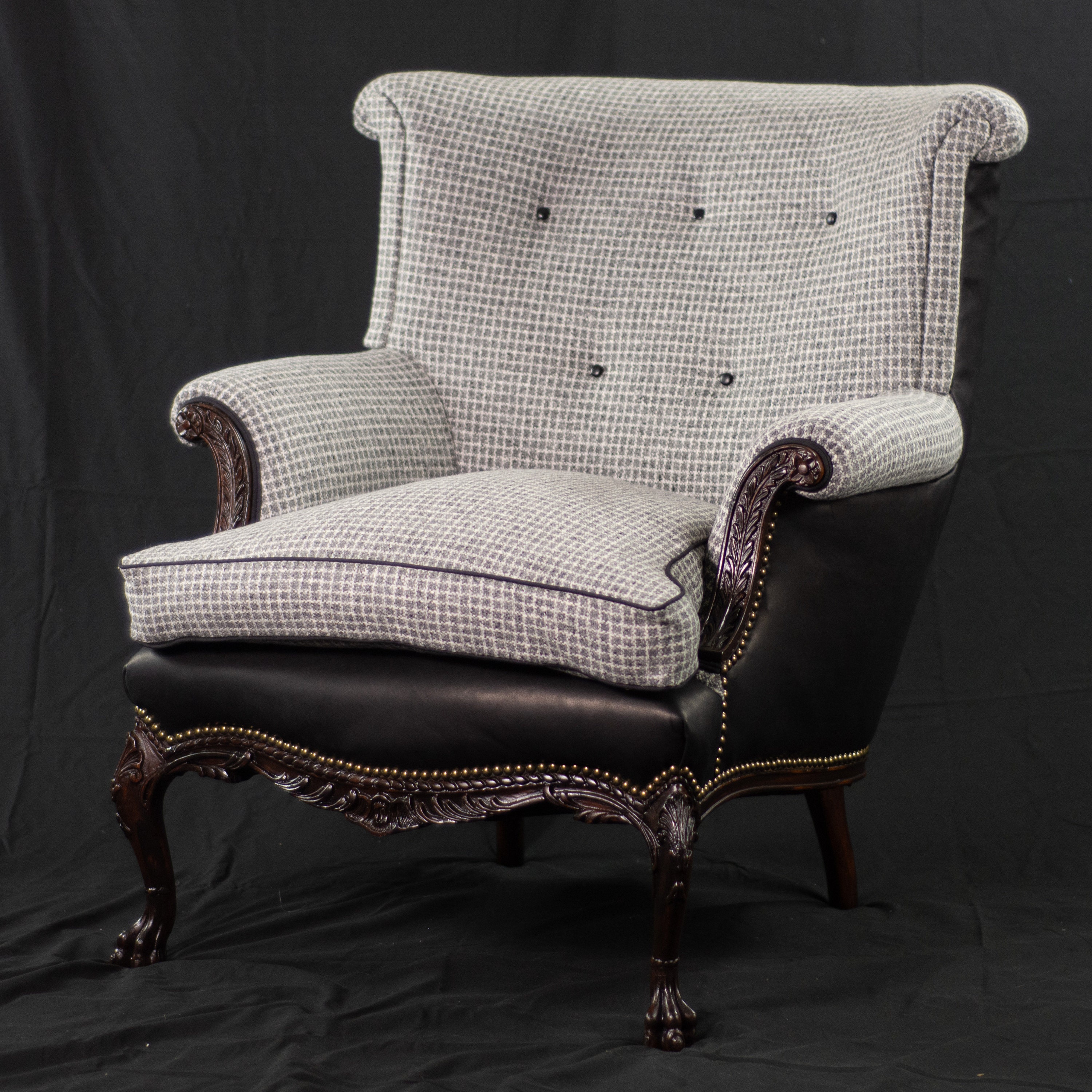 New Leather and Schumacher Plaid Wool 1920 C. Restored Antique ...