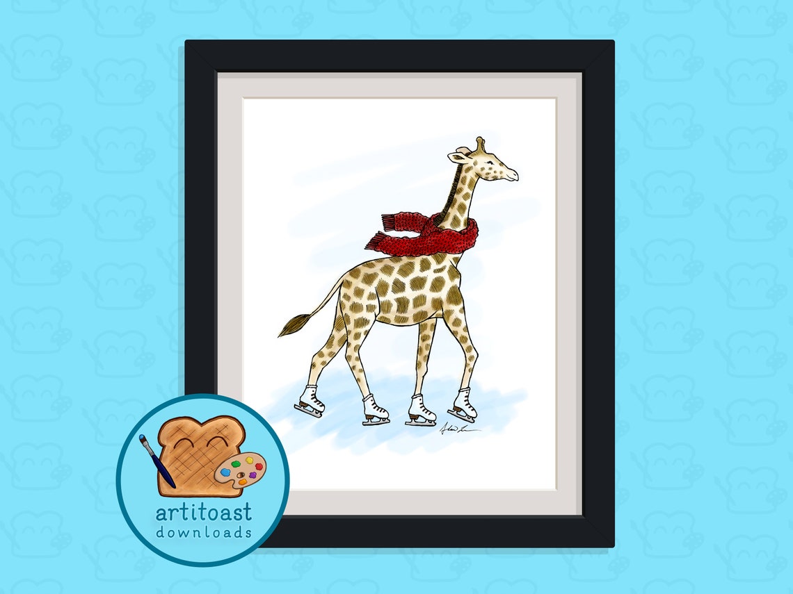 Giraffe Printable | Ice-skating Giraffe | Animal Wall Décor | Digital ...