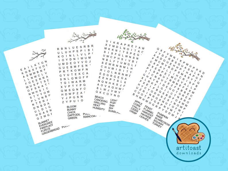 Seasonal Word Search Pack | Winter | Spring | Summer | Fall | Printable ...