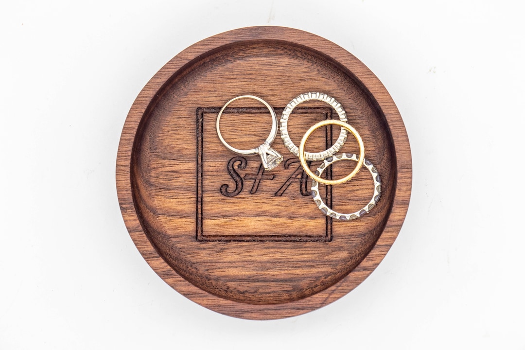 Round Walnut Wooden Ring Dish Wedding Anniversary Engagement Gift ...