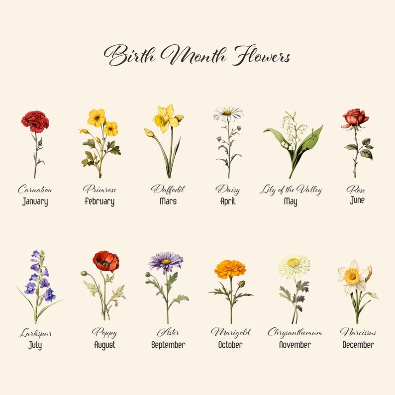 Personalized Birth Month Flower Bouquet Custom Birth Month Flower ...