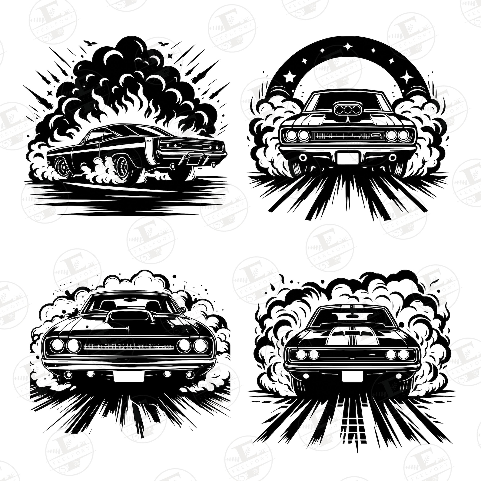 Muscle Car Burnout SVG PNG Bundle, Muscle Car Svg, Car Burnout Svg ...