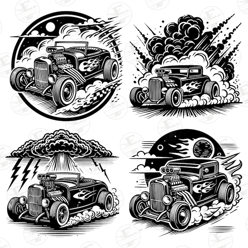 Hot Rod Car SVG PNG Bundle, Muscle Car Svg, Car Burnout Svg, Muscle Car ...