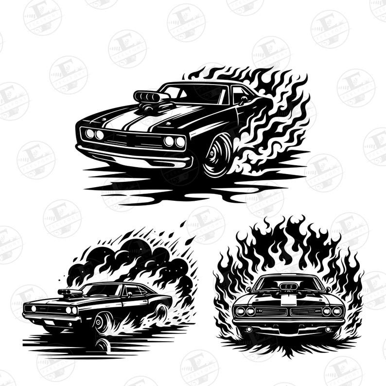Muscle Car Burnout SVG PNG Bundle, Muscle Car Svg, Car Burnout Svg ...