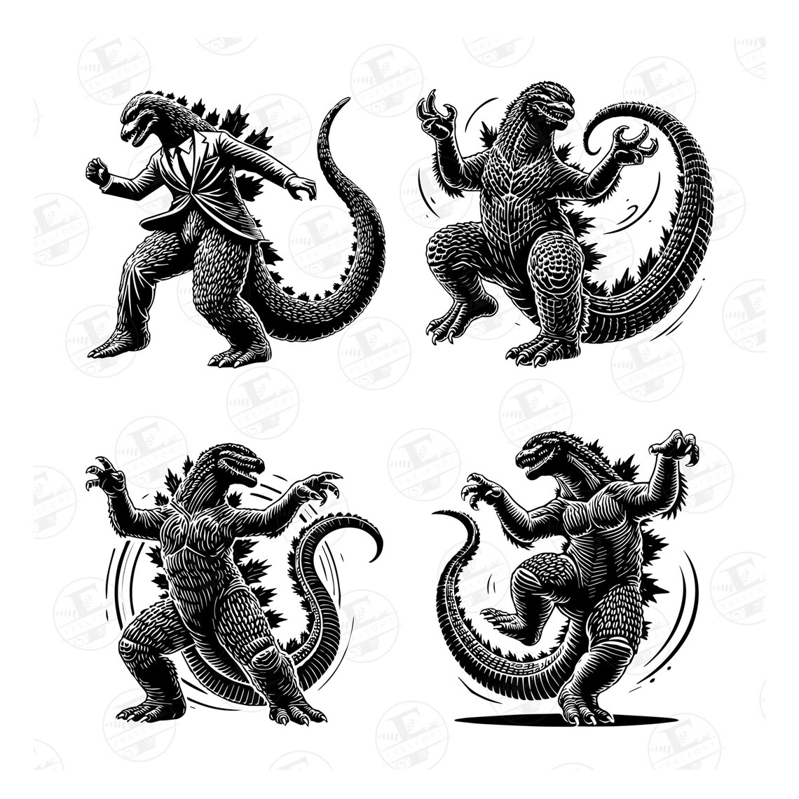Dancing Godzilla SVG PNG Bundle, Funny Godzilla Svg, Cartoon Godzilla ...