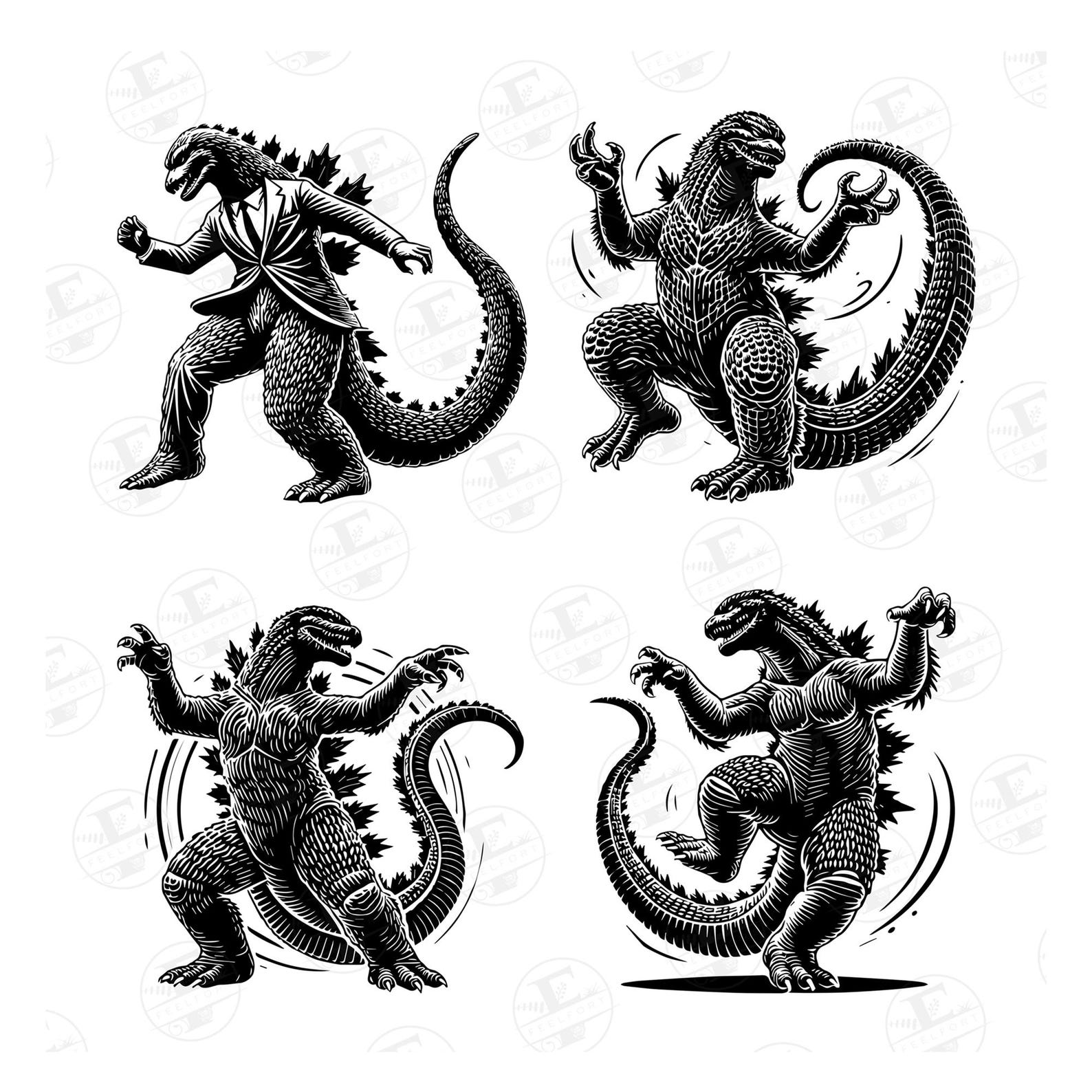 Dancing Godzilla SVG PNG Bundle, Funny Godzilla Svg, Cartoon Godzilla ...