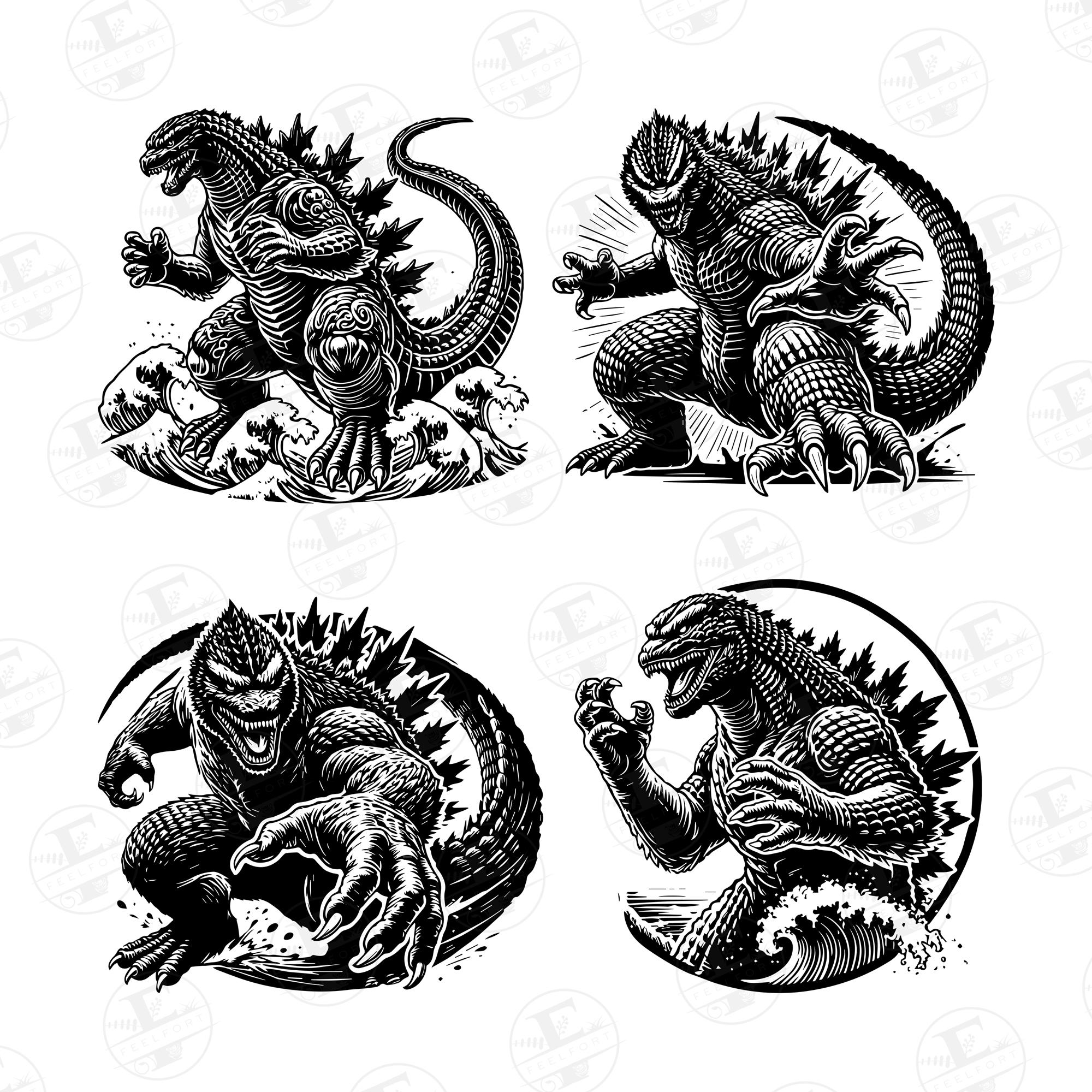 Angry Godzilla SVG PNG Bundle, Scary Godzilla Svg, Cartoon Godzilla Svg ...