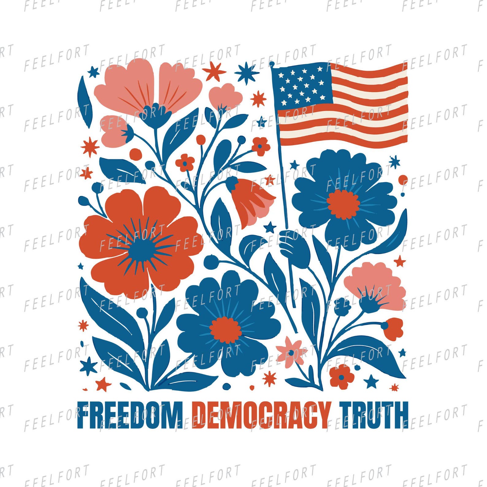 Freedom Democracy Truth Floral PNG | Patriotic Flower Clipart With USA ...