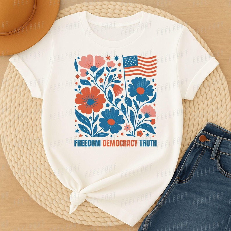 Freedom Democracy Truth Floral PNG | Patriotic Flower Clipart With USA ...