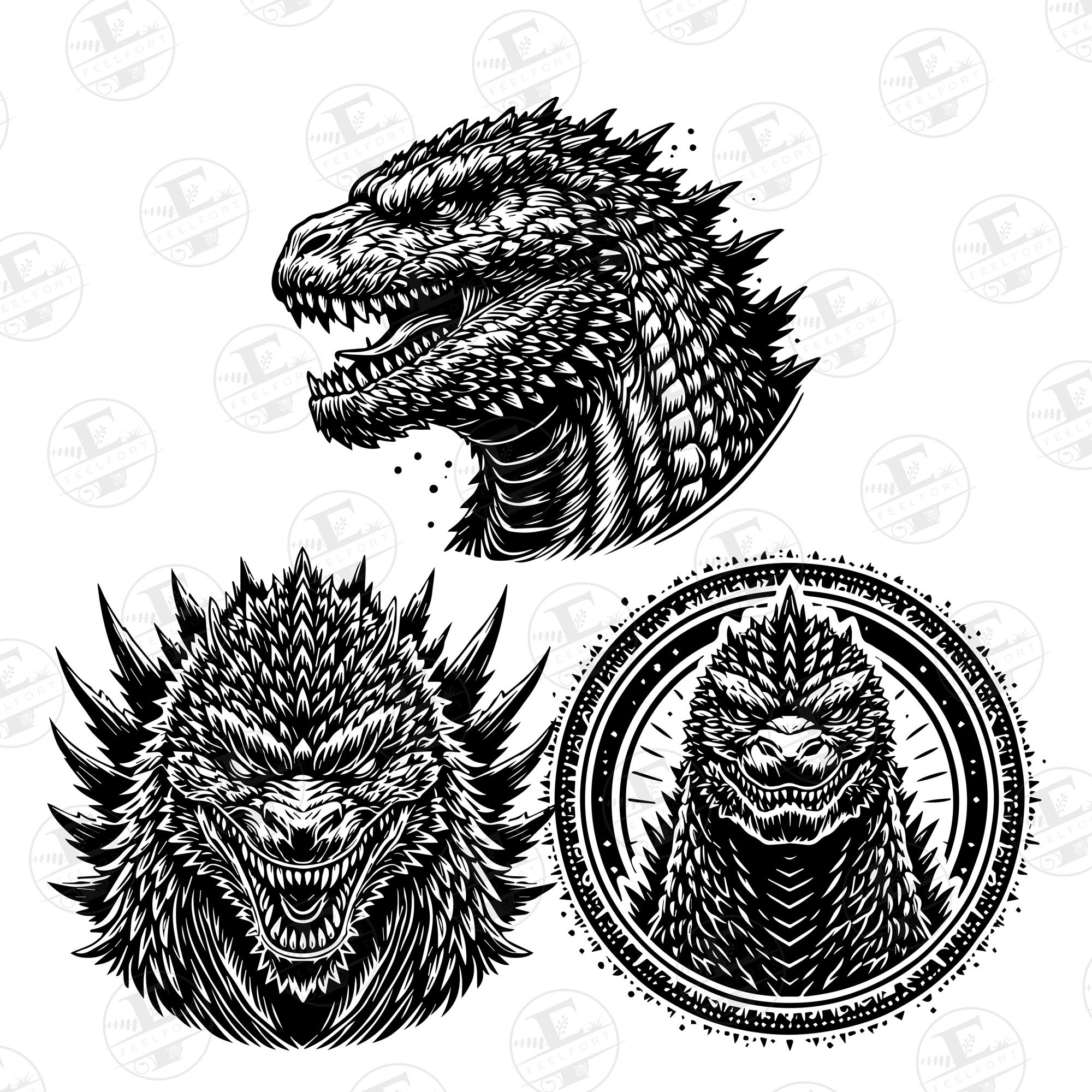 Angry Godzilla SVG PNG Bundle, Scary Godzilla Svg, Cartoon Godzilla Svg ...