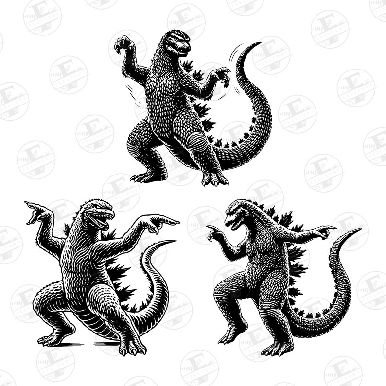 Dancing Godzilla SVG PNG Bundle, Funny Godzilla Svg, Cartoon Godzilla ...