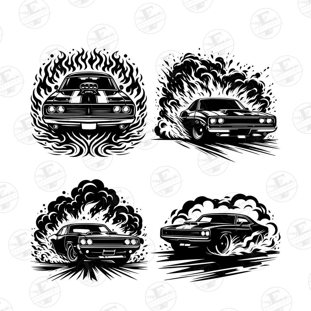 Muscle Car Burnout SVG PNG Bundle, Muscle Car Svg, Car Burnout Svg ...