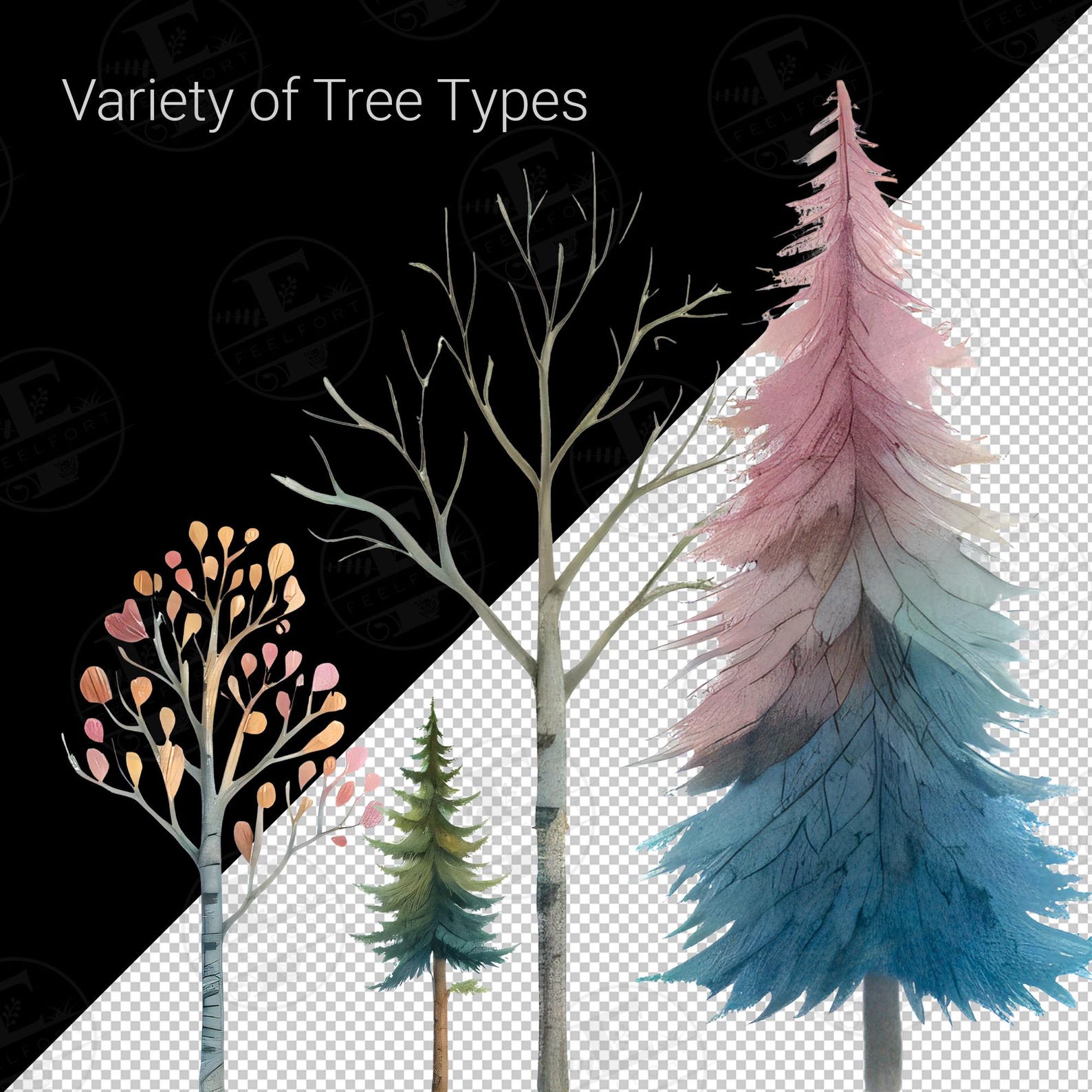 Watercolor Forest Trees Clipart Pine Trees PNG Pine Forest Woodland ...