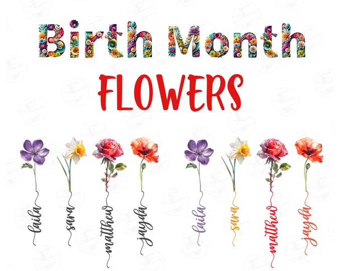 24 Birth Month Flowers Watercolor Clipart Bundle, Mother's Day Gift ...
