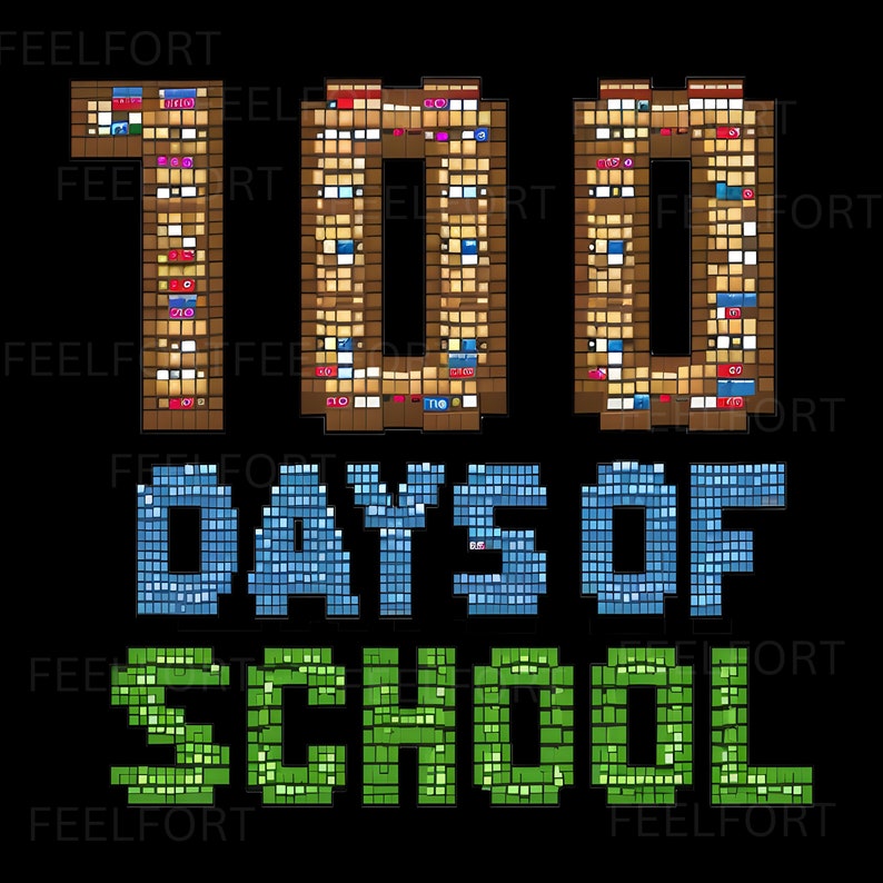 100 Days of School PNG Pixel Art Sublimation Design Download, Happy 100 ...
