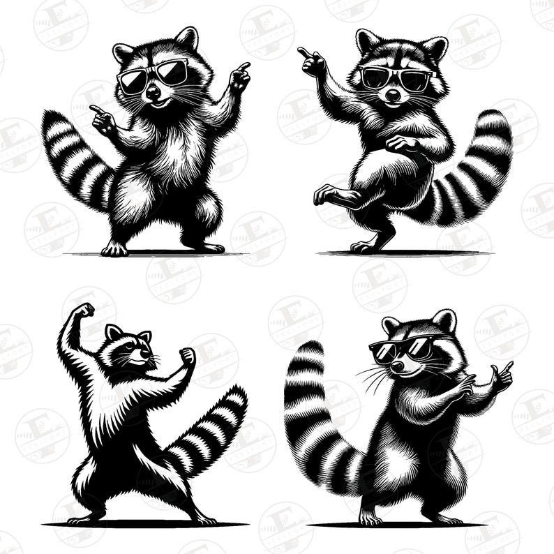 Dancing Raccoon SVG and PNG Bundle, Raccoon Clipart, Dancing Animal Svg ...