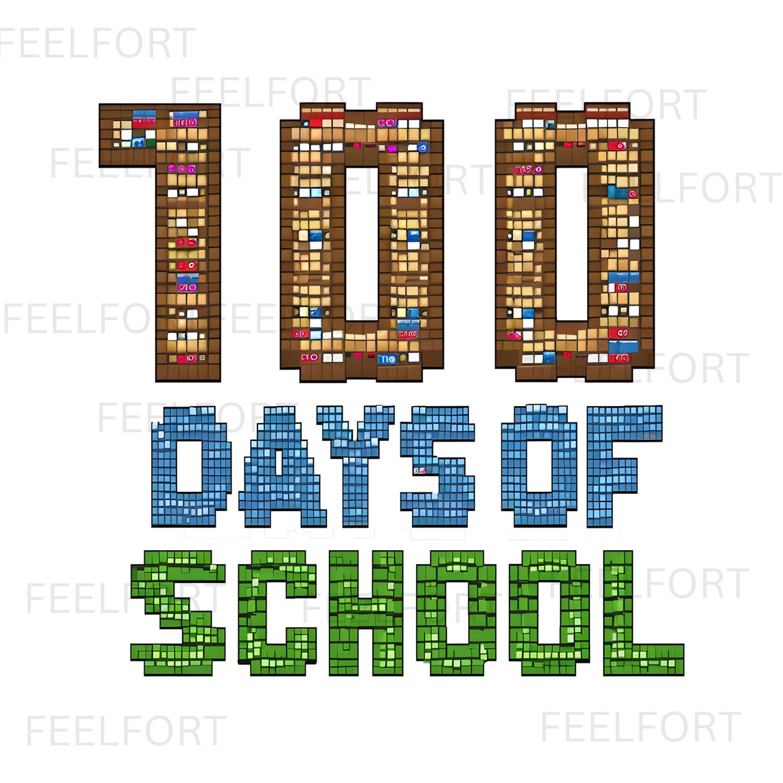 100 Days of School PNG Pixel Art Sublimation Design Download, Happy 100 ...