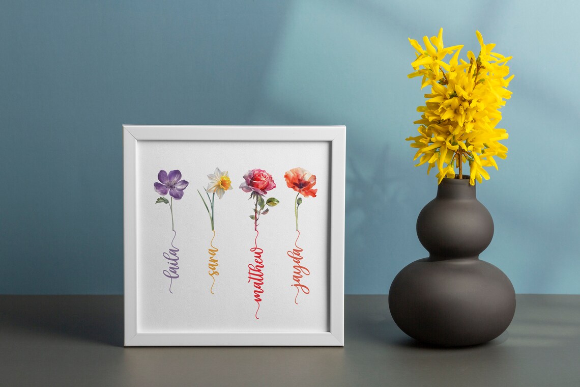Birth Month Flowers Clipart Set Colorful Watercolor Floral PNG DIY ...