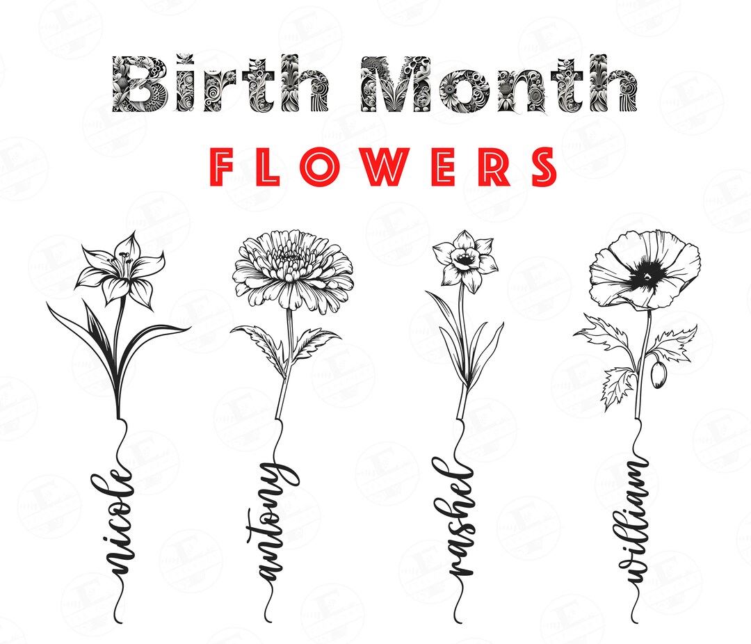 Birth Month Flowers SVG and PNG Set Floral DIY Birth Month - Etsy
