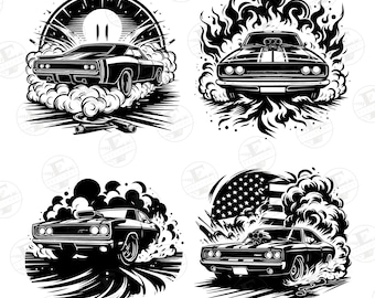 Muscle Car Burnout SVG PNG Bundle, Muscle Car Svg, Car Burnout Svg ...