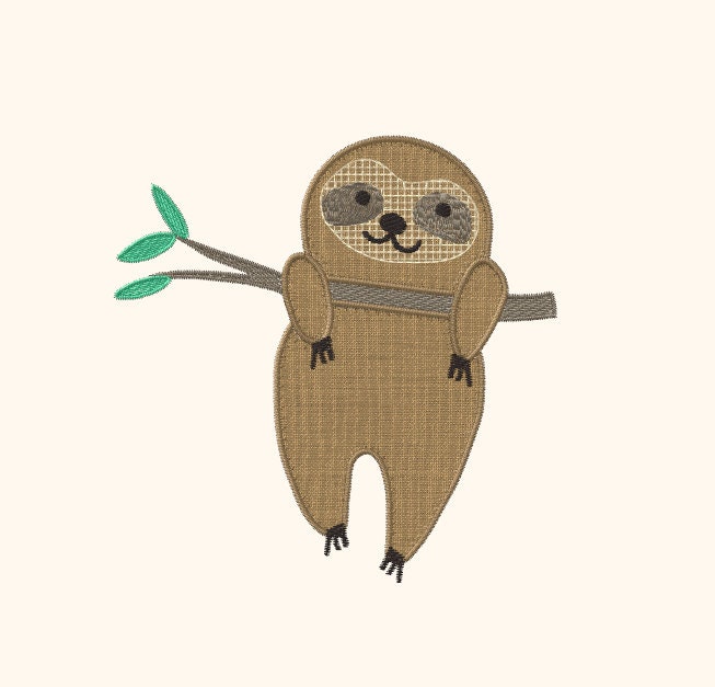Sloth Applique and Embroidery Design | Etsy