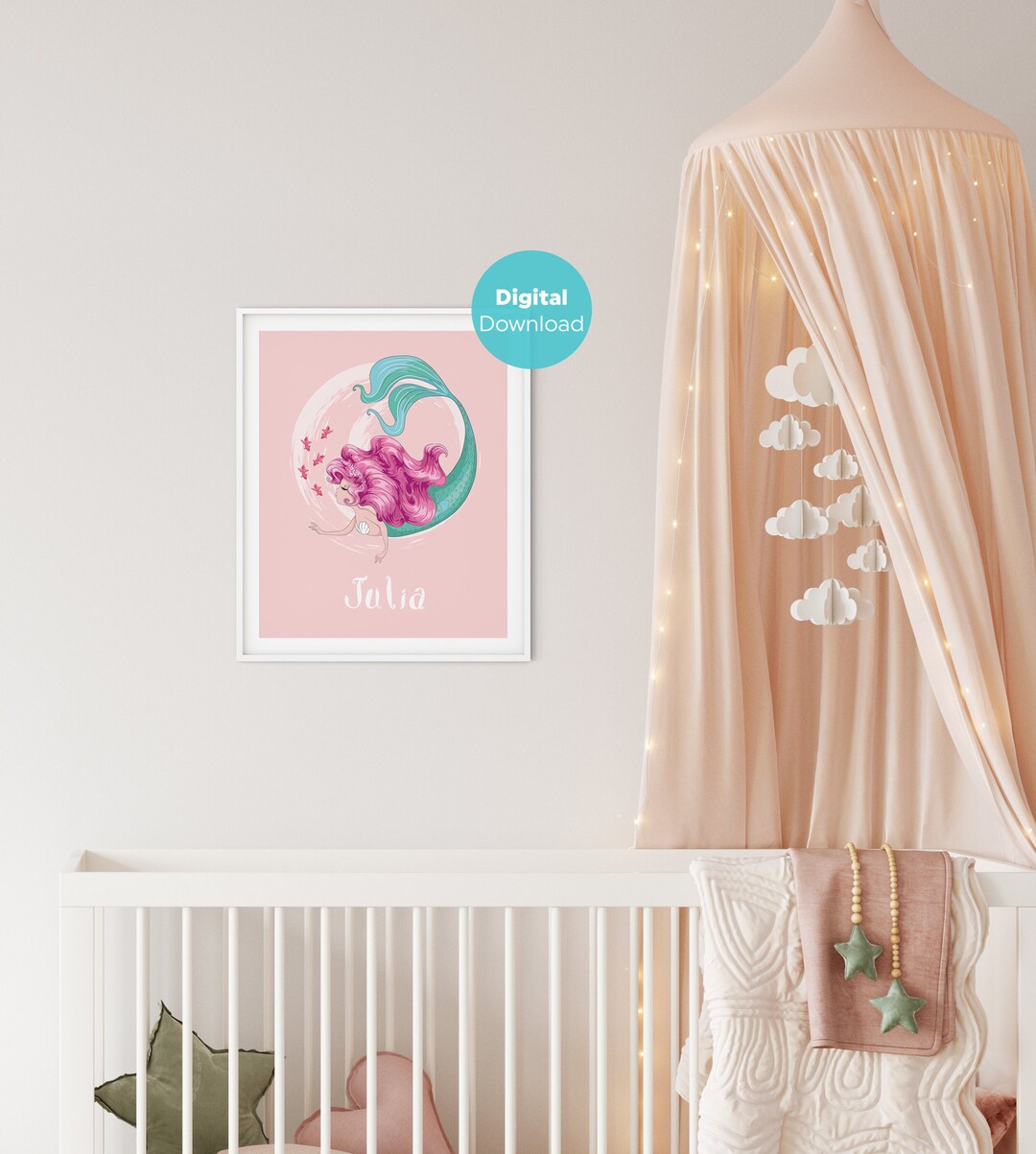 Mermaid Name Print Mermaid Printable Sign Mermaid Wall Art Personalized ...