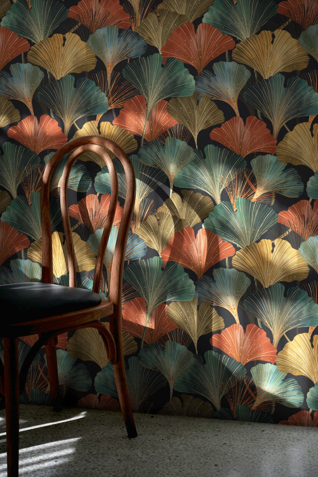 Gingko Leaves Wallpaper, Gingko Leaf Wall Mural, Colorful Leaves Art ...