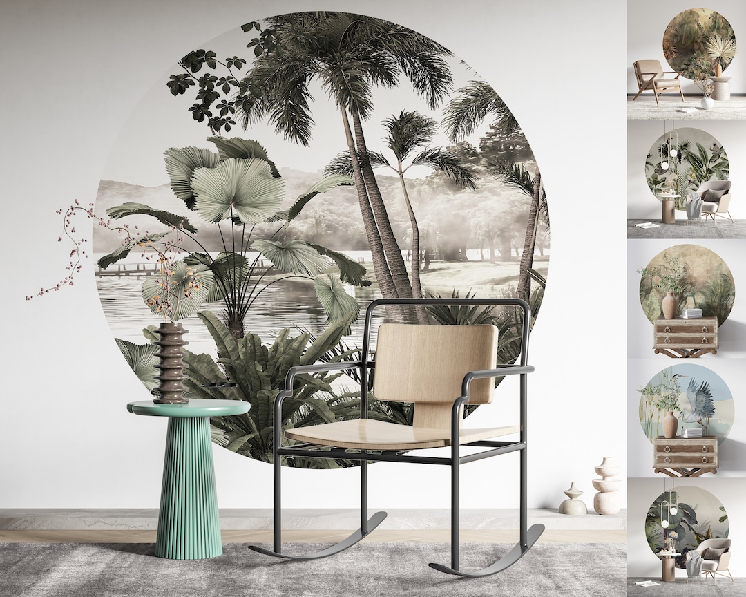 Color Block Wall Sticker | Tropical Landscape Wall Decal | Jungle ...