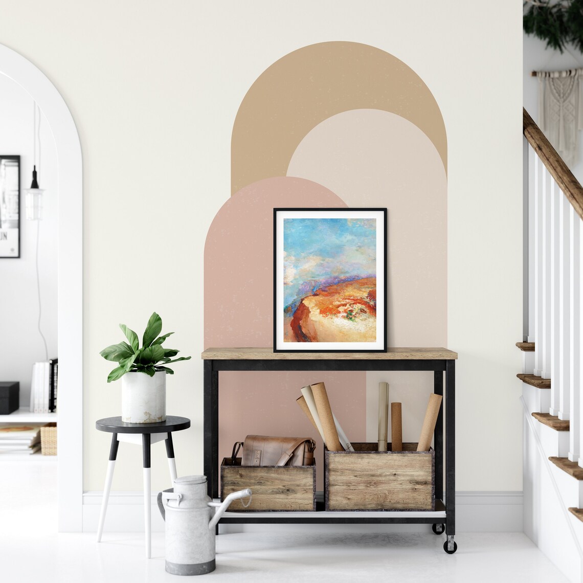Boho Colorblock Wall Decal Mid Century Wall Art Arch Wall - Etsy