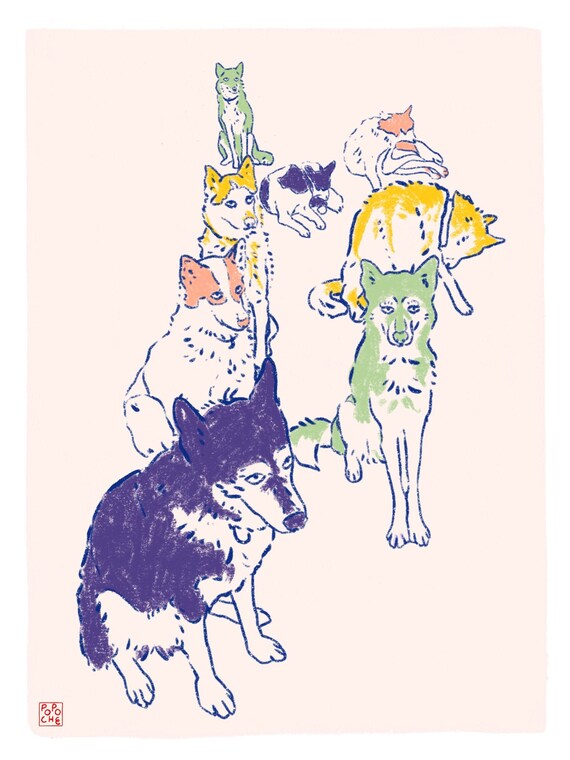 Dog Team Illustration art print on recycled paper | Etsy