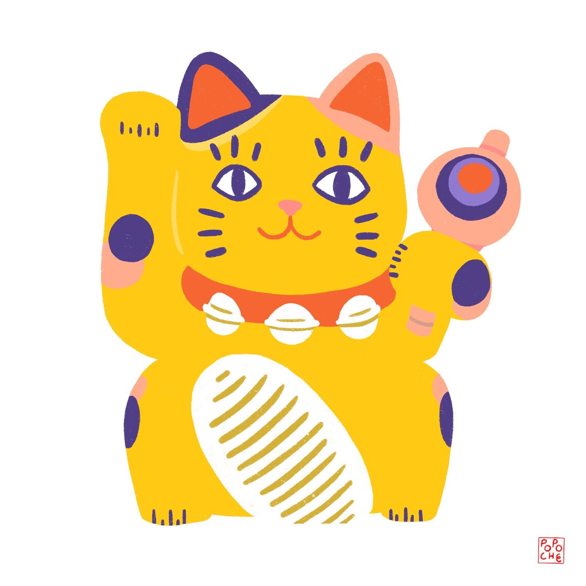 Pack of 6 Maneki Neko Illustration art print on recycled paper | Etsy