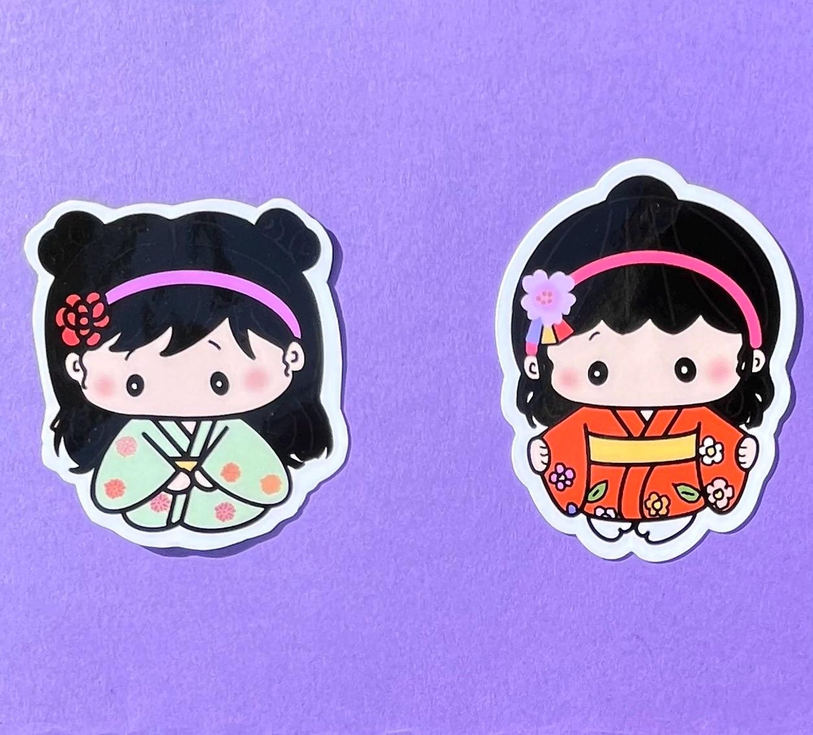 Japanese Kimono Girl Stickers — Cute Kawaii Sticker - Etsy