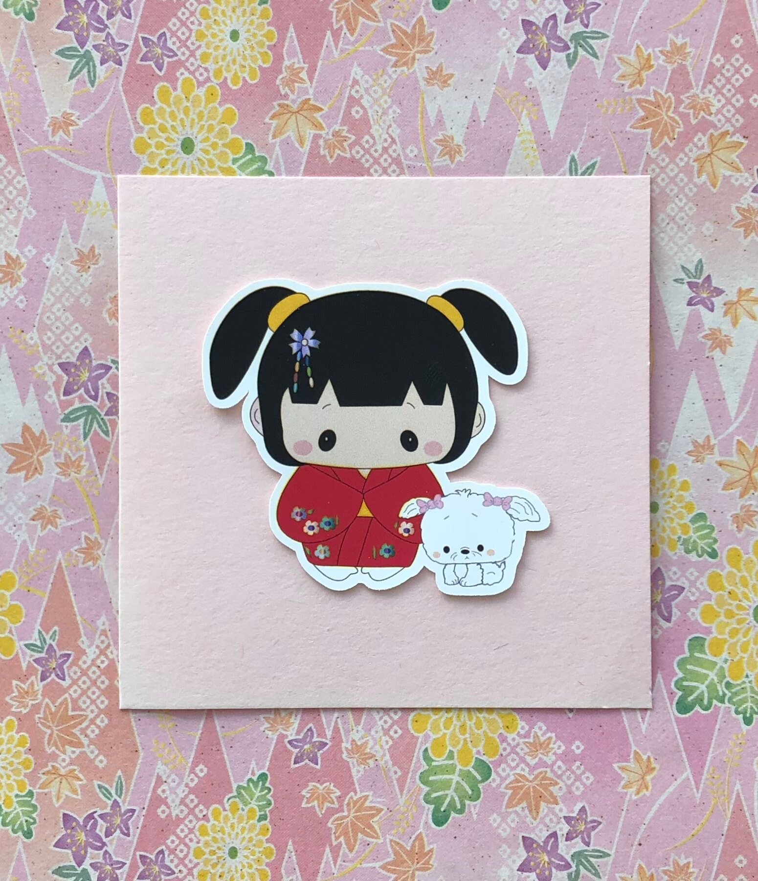 Japanese Kimono Girl W/ Doggy Cute Kawaii Sticker - Etsy