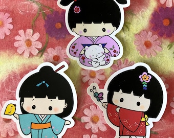 Japanese Kimono Girl W/ Doggy Cute Kawaii Sticker - Etsy