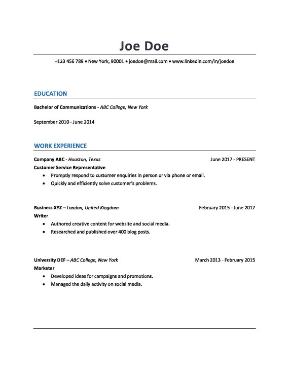 Simple Minimal Resume/cv Template .docx | Etsy