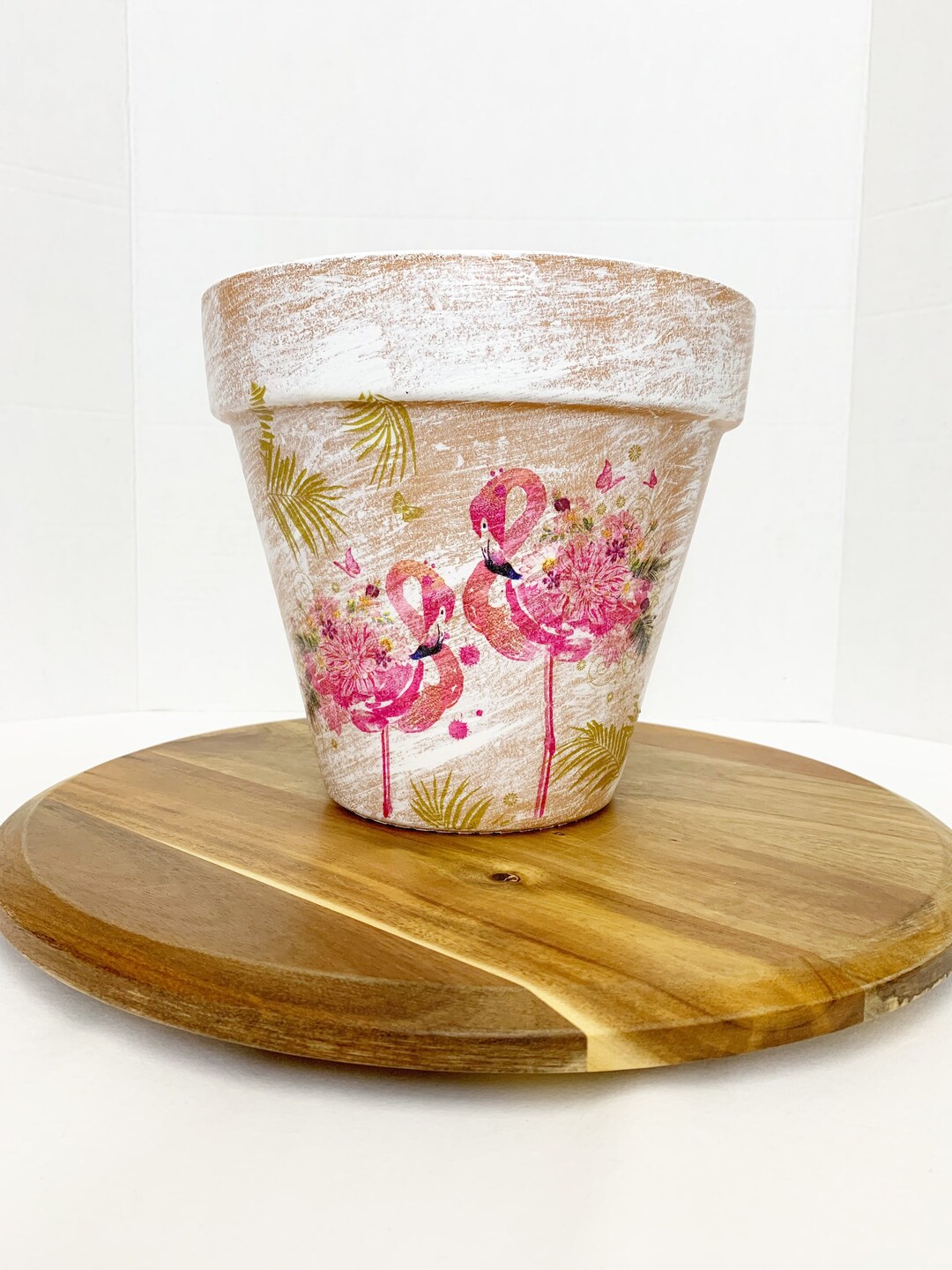 Decoupaged Flamingo Garden Planter, Flamingo Flower Pot, Pink Flamingo ...