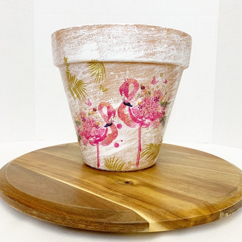 Decoupaged Flamingo Garden Planter Flamingo Flower Pot Pink - Etsy