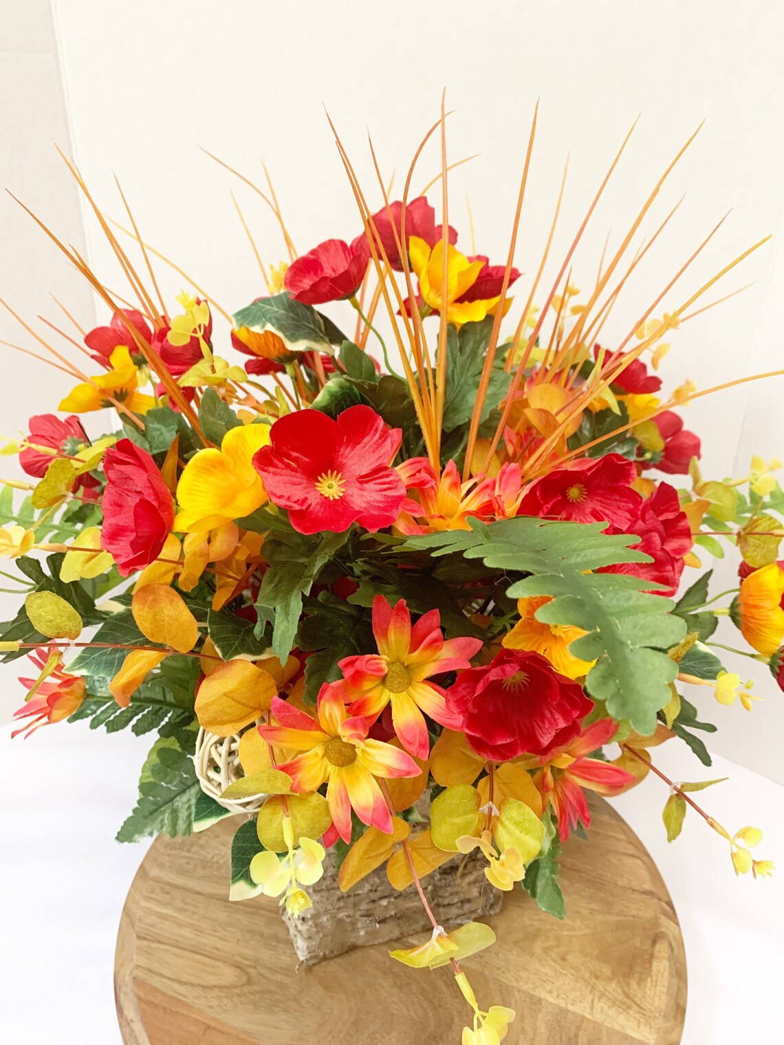 Fall Centerpiece Red and Yellow Floral Arrangement Rustic - Etsy