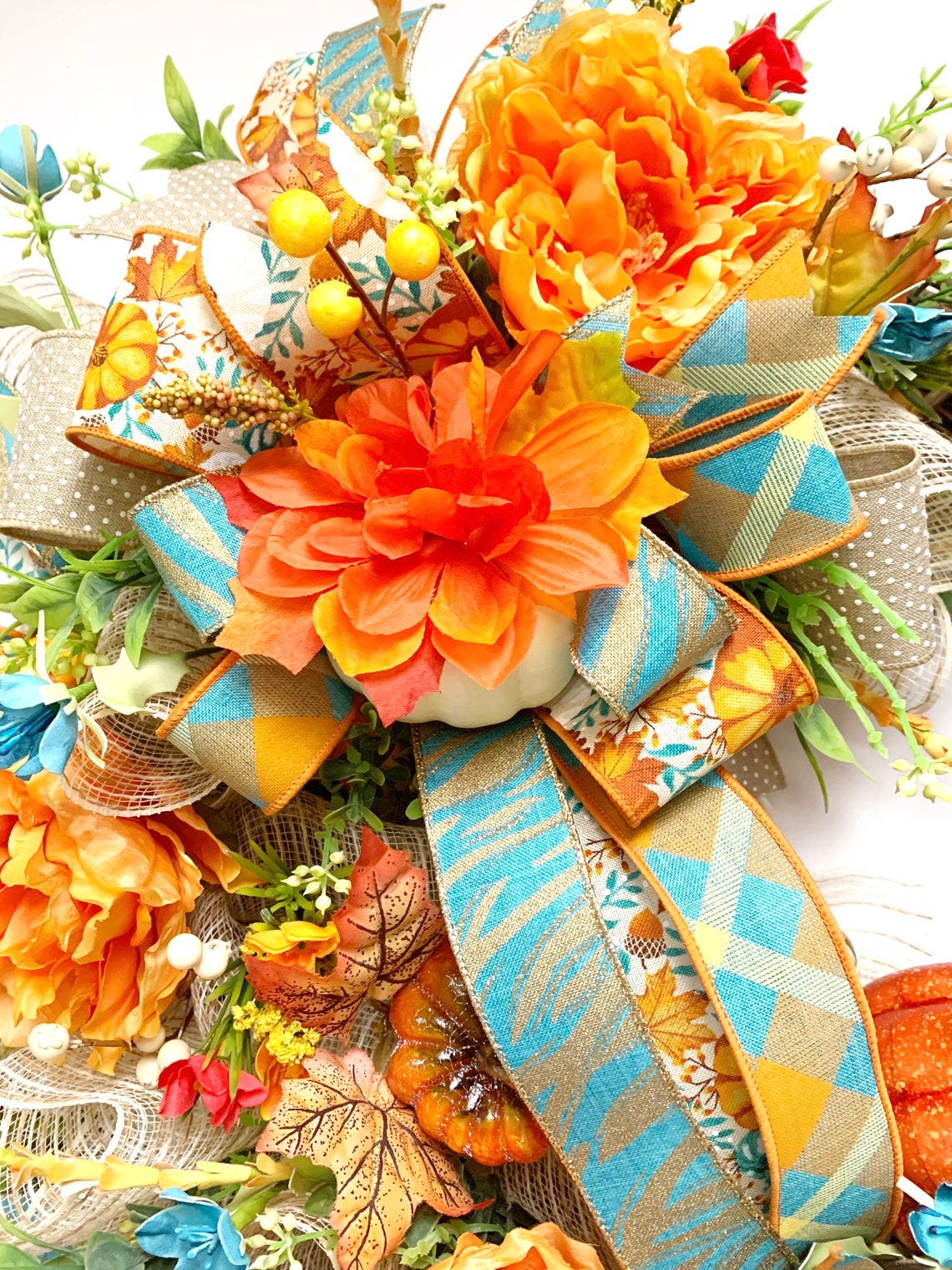 Fall Wreath for Front Door Turquoise and Orange Fall Wreath - Etsy