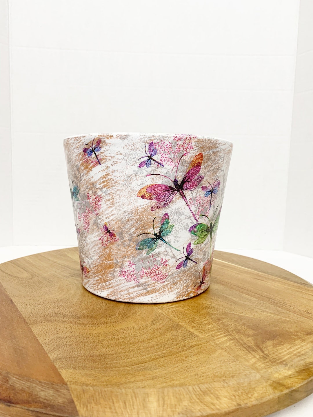 Decoupaged Dragonfly Garden Planter, Dragonfly Flower Pot,porch Pot ...