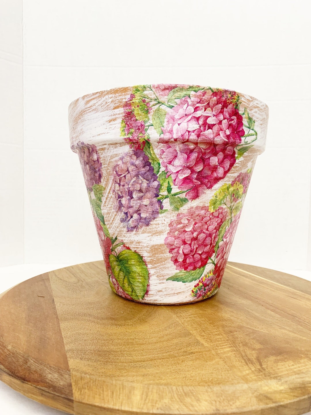 Hydrangeas Planter, Decoupage Planter, Flower Pot, Floral Planter ...